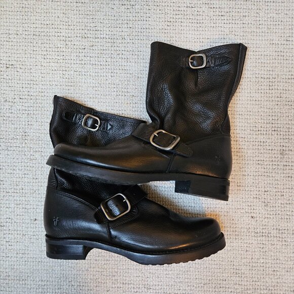 Frye | Shoes | Frye Veronica Short Boot Black Leather 85 Pullon Moto ...